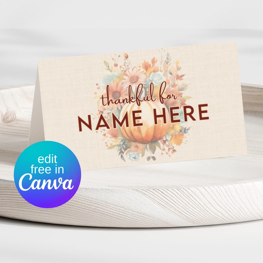 Thanksgiving Name Cards, Editable Customize Template, Thanksgiving ...