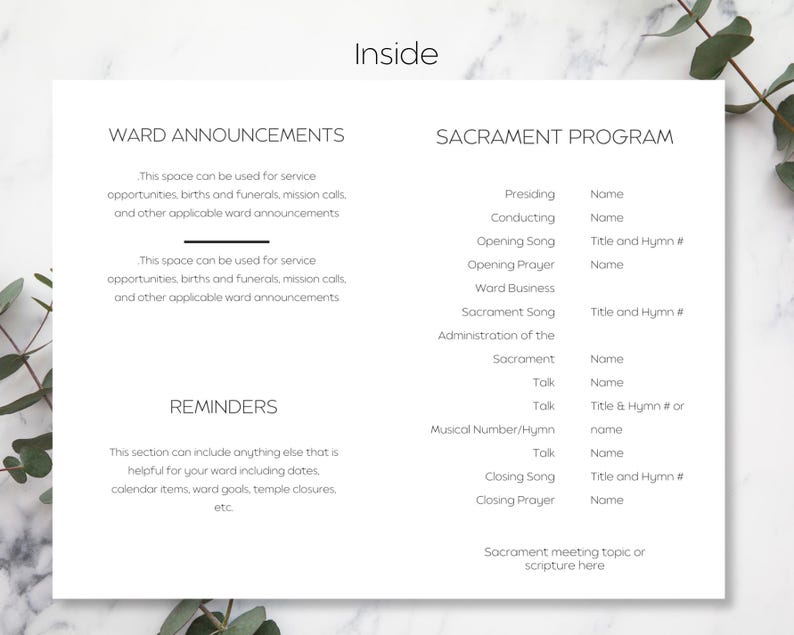 LDS Sacrament Meeting Program, Sacrament Meeting Template, Ward ...