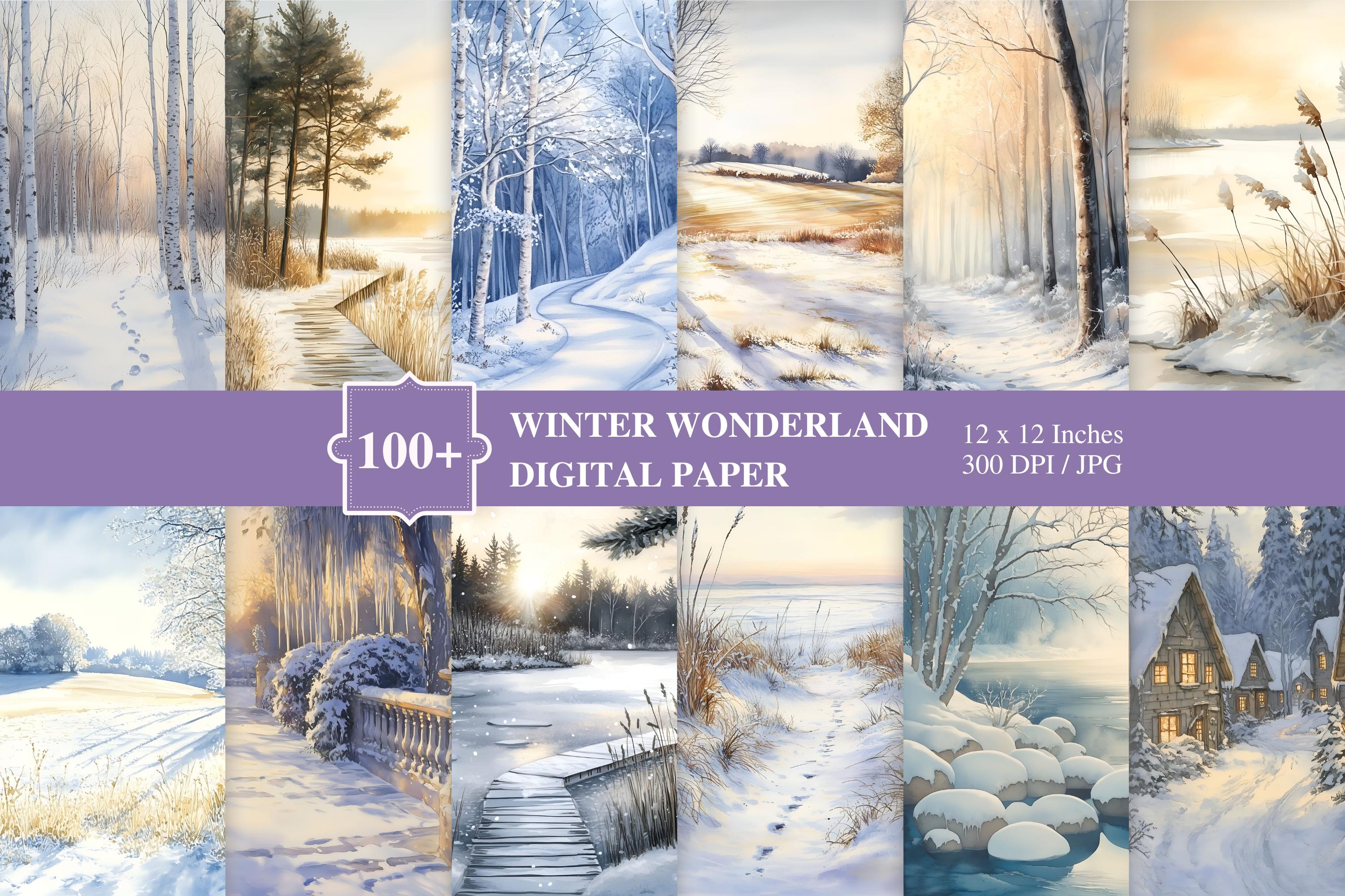 Printable Winter Wonderland Digital Paper, Snowy Forest Scenes, Winter ...