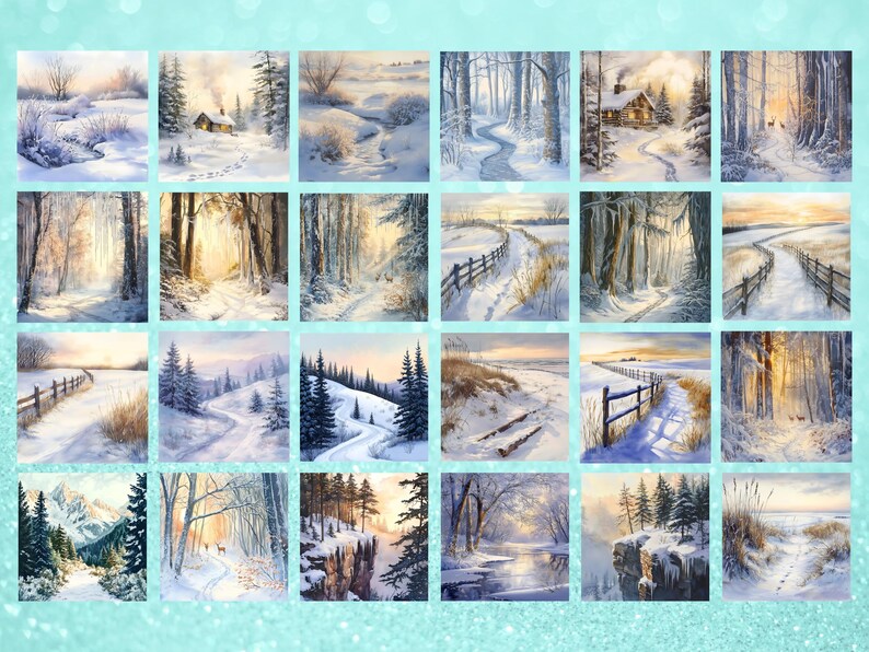 Printable Winter Wonderland Digital Paper, Snowy Forest Scenes, Winter ...