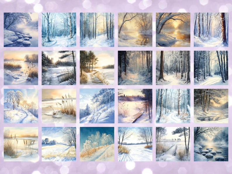 Printable Winter Wonderland Digital Paper, Snowy Forest Scenes, Winter ...