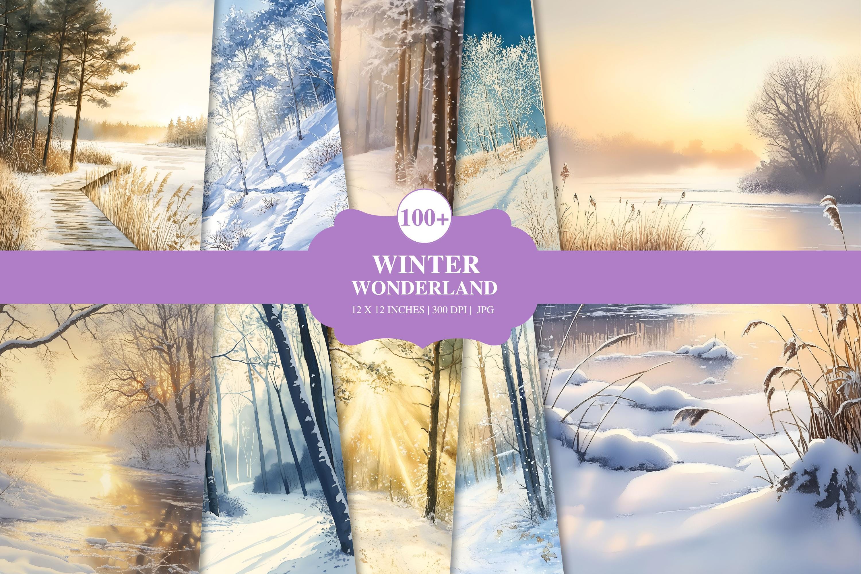 Printable Winter Wonderland Digital Paper, Snowy Forest Scenes, Winter ...