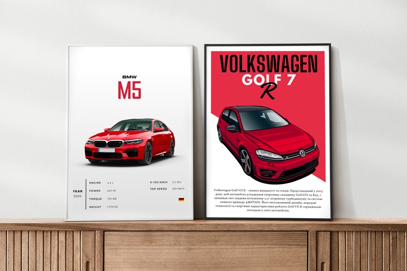 Set of 3 Car Posters. Inspired Posters Set for Automotive Lovers ...