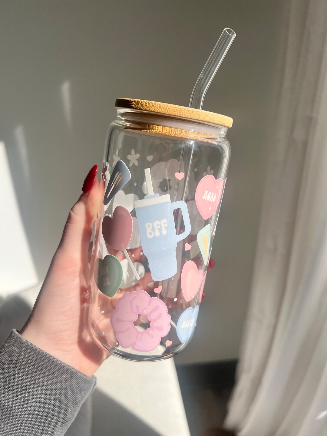 Valentines Day Iced Coffee Cup / Vday / Galentines Glass Cup / Girly ...