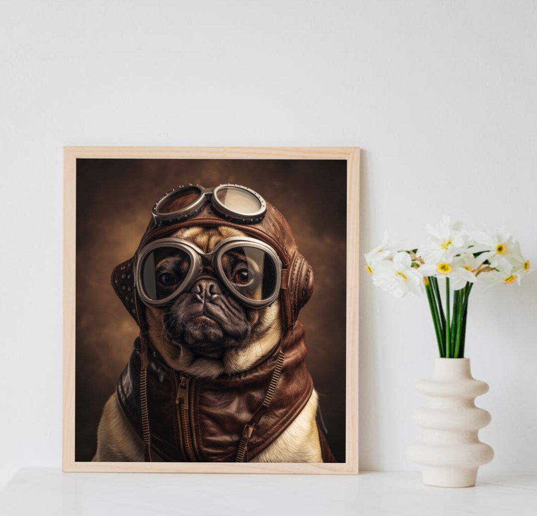 Pug Aviator - Printable Wall Art for Canvas and Framing, Digital ...