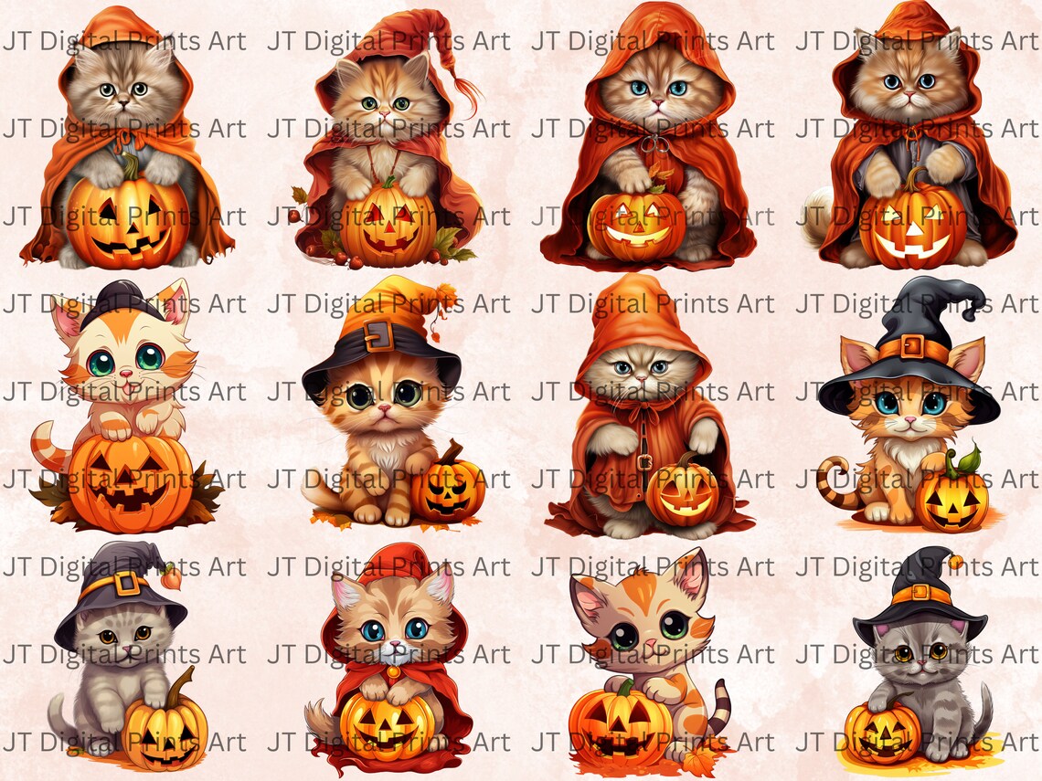 Halloween Cat PNG. Cat Clipart Bundle. Kitten Clipart. Instant Download ...