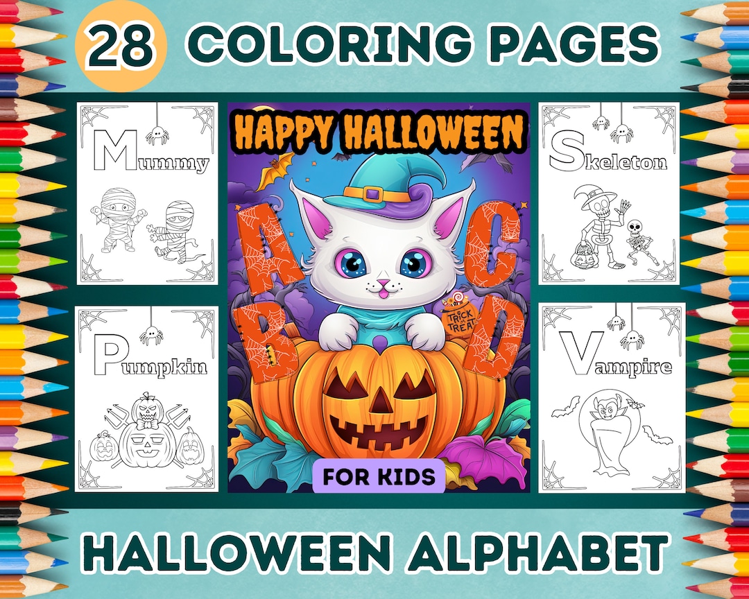 Halloween Coloring Book for Kids, Alphabet Coloring Pages, Instant ...