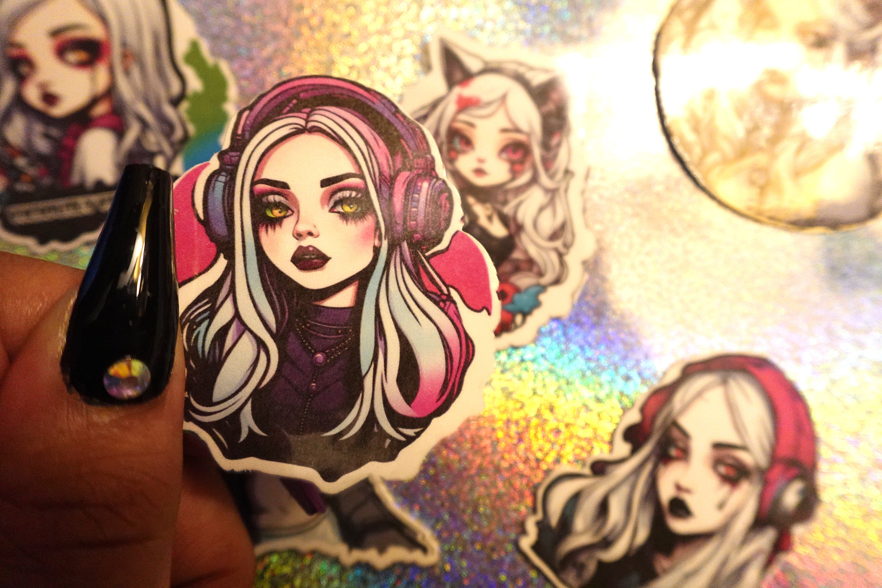 Girl Headphones Sticker, Magnet, DIY Stickers for Laptop, Waterbottle ...