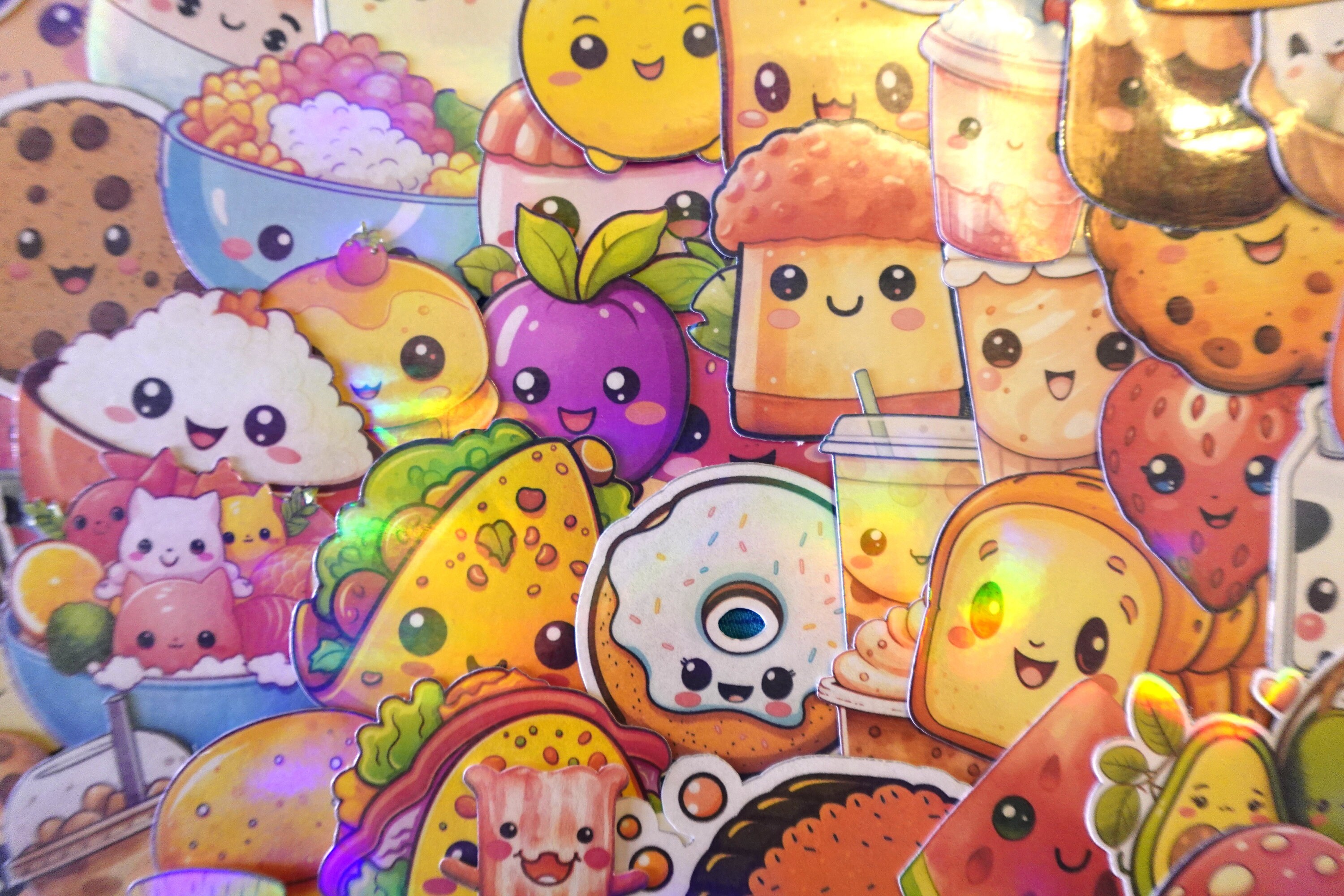 10-50 Holographic Food Stickers, Kawaii Stickers, Cute Stickers ...