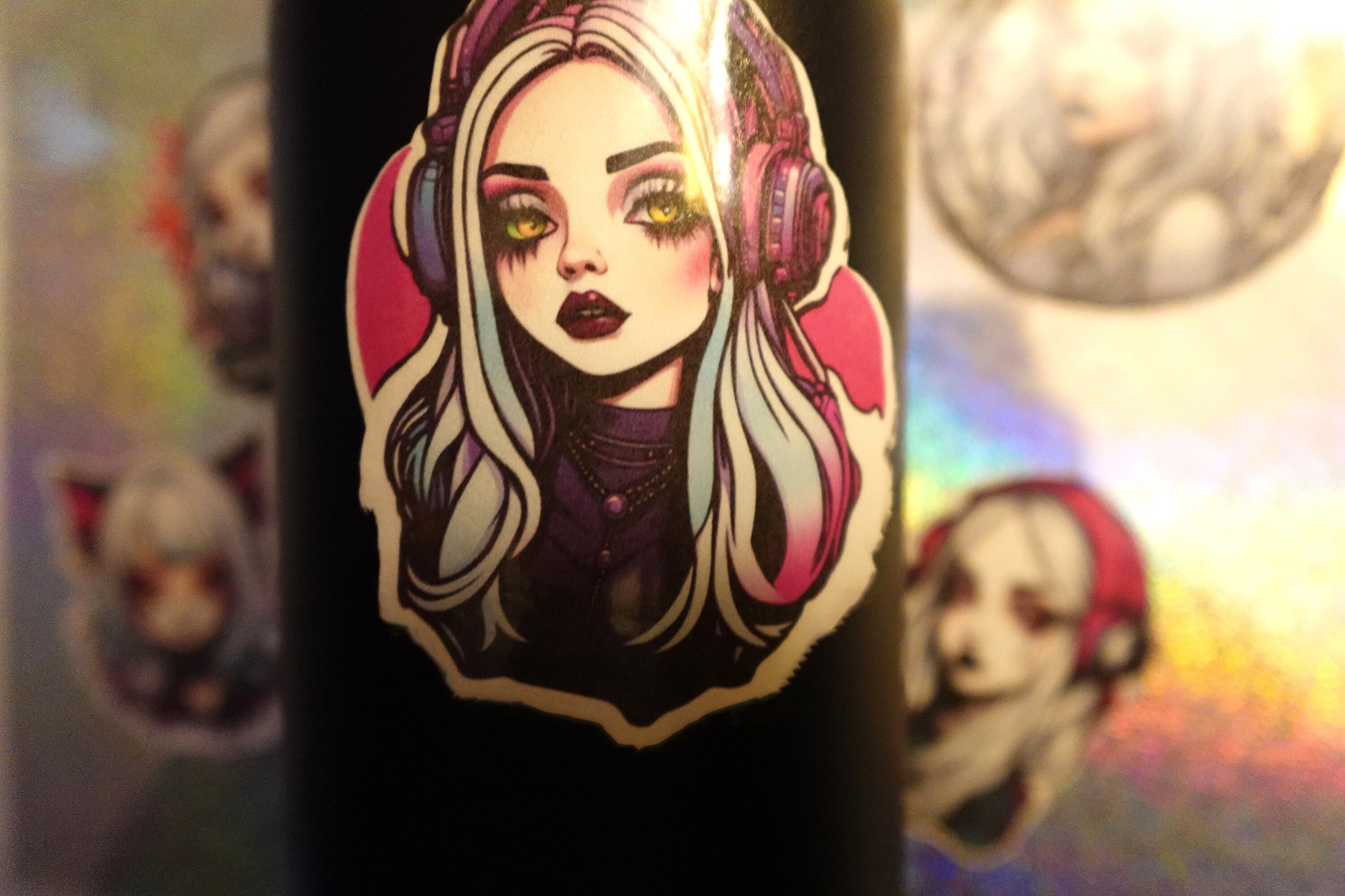 Girl Headphones Sticker, Magnet, DIY Stickers for Laptop, Waterbottle ...