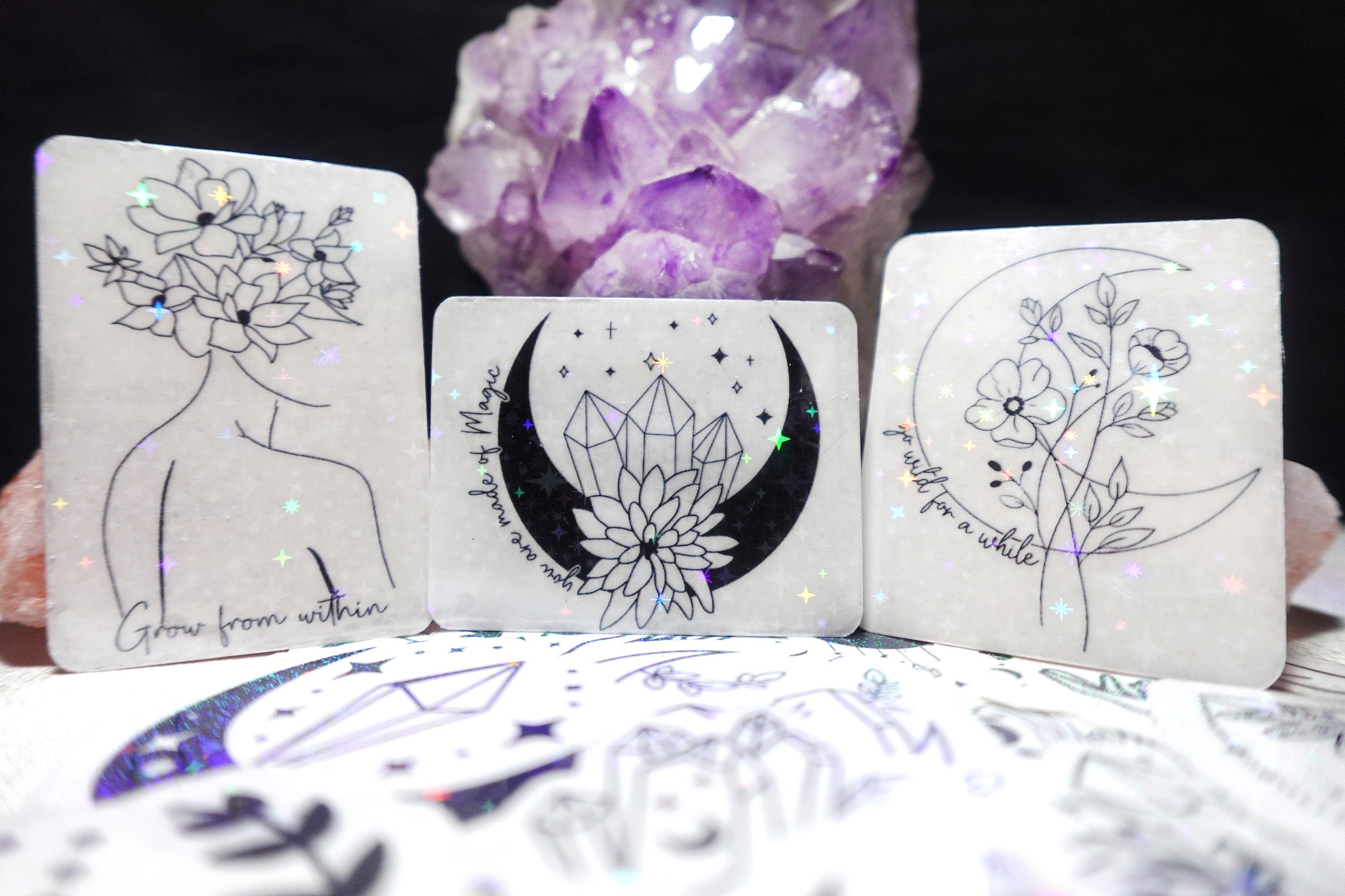 10 Pack Clear Wildflower Transparent Vinyl Sticker, Inspirational ...