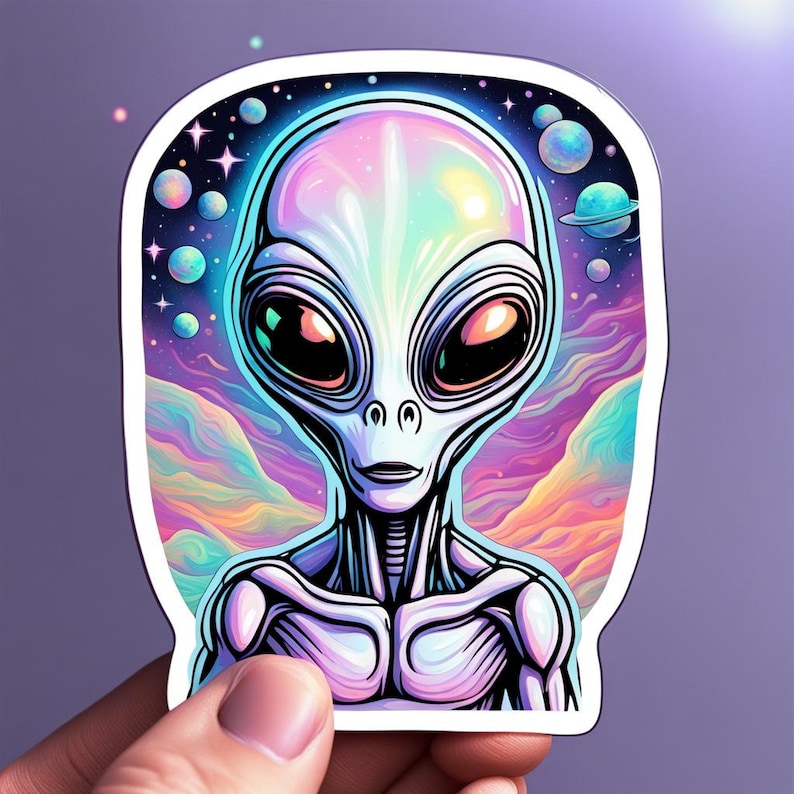 10-50 Holographic Alien Stickers, UFO Stickers, DIY Stickers for Laptop ...