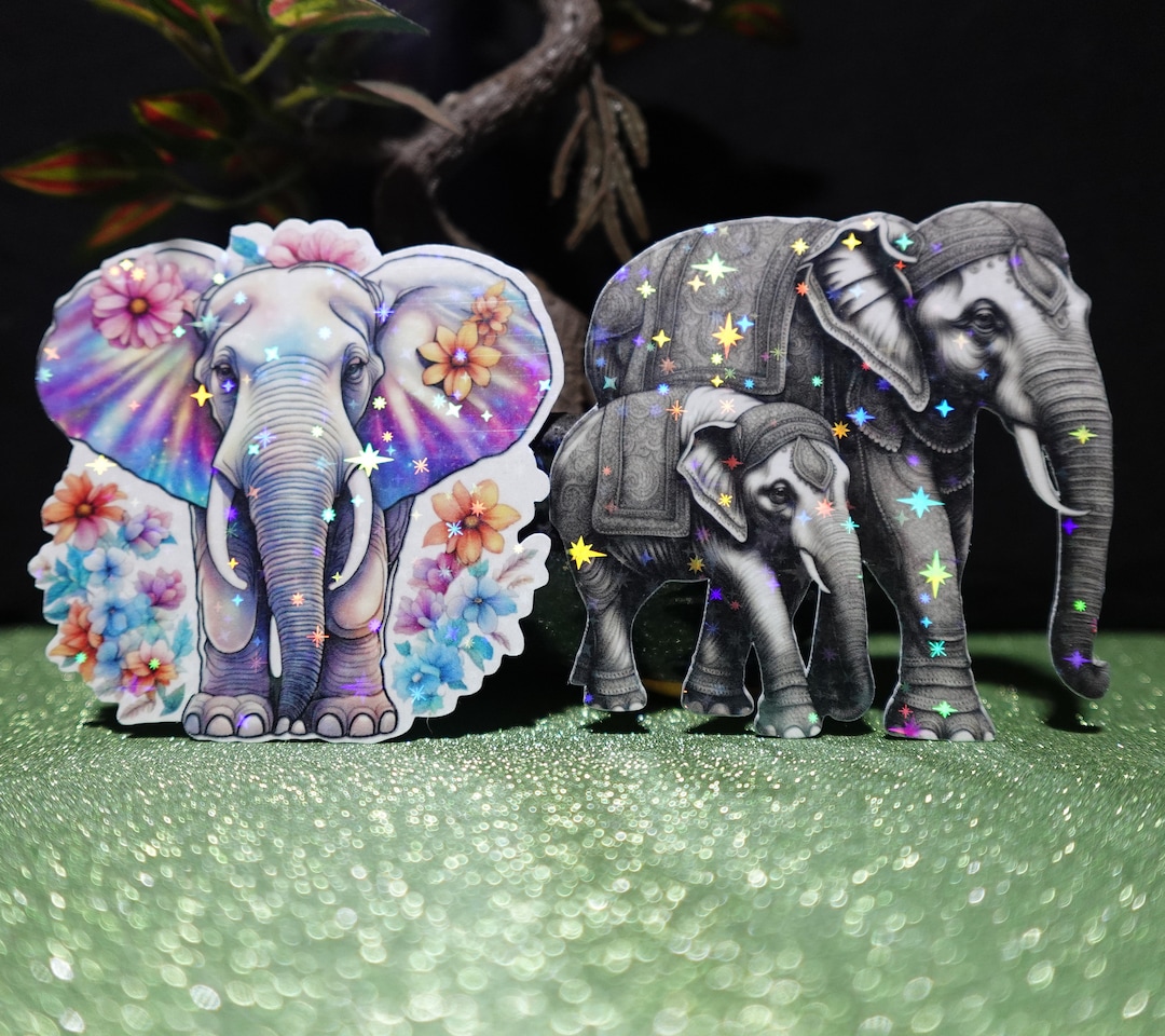 10pc Elephant Stickers, Cute Stickers, Holographic Stickers, Animal ...