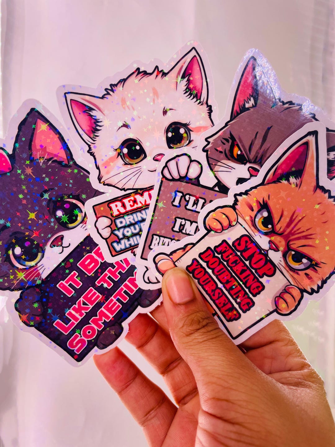 10pcs Funny Inspirational Kitten Sticker Bundle, for Adults, Dark Humor ...