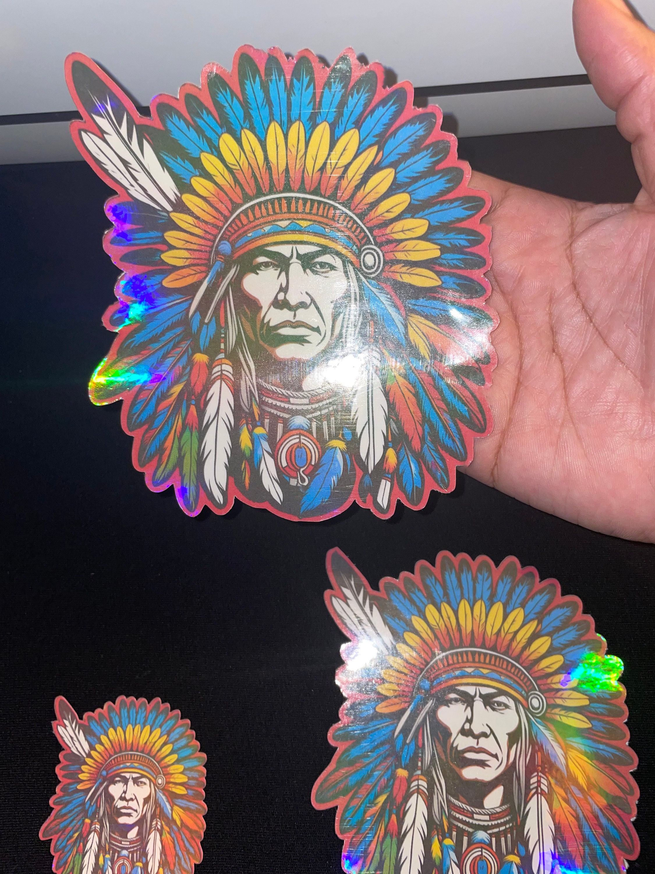 Holographic Native American Chief Sticker, Stickers for Laptop ...