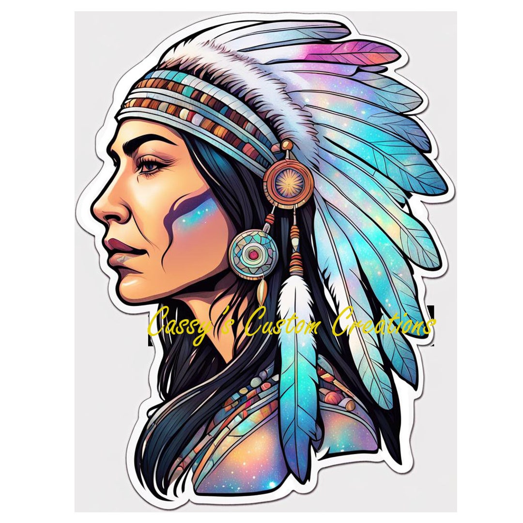 Holographic Native American Woman Sticker, DIY Stickers for Laptop ...