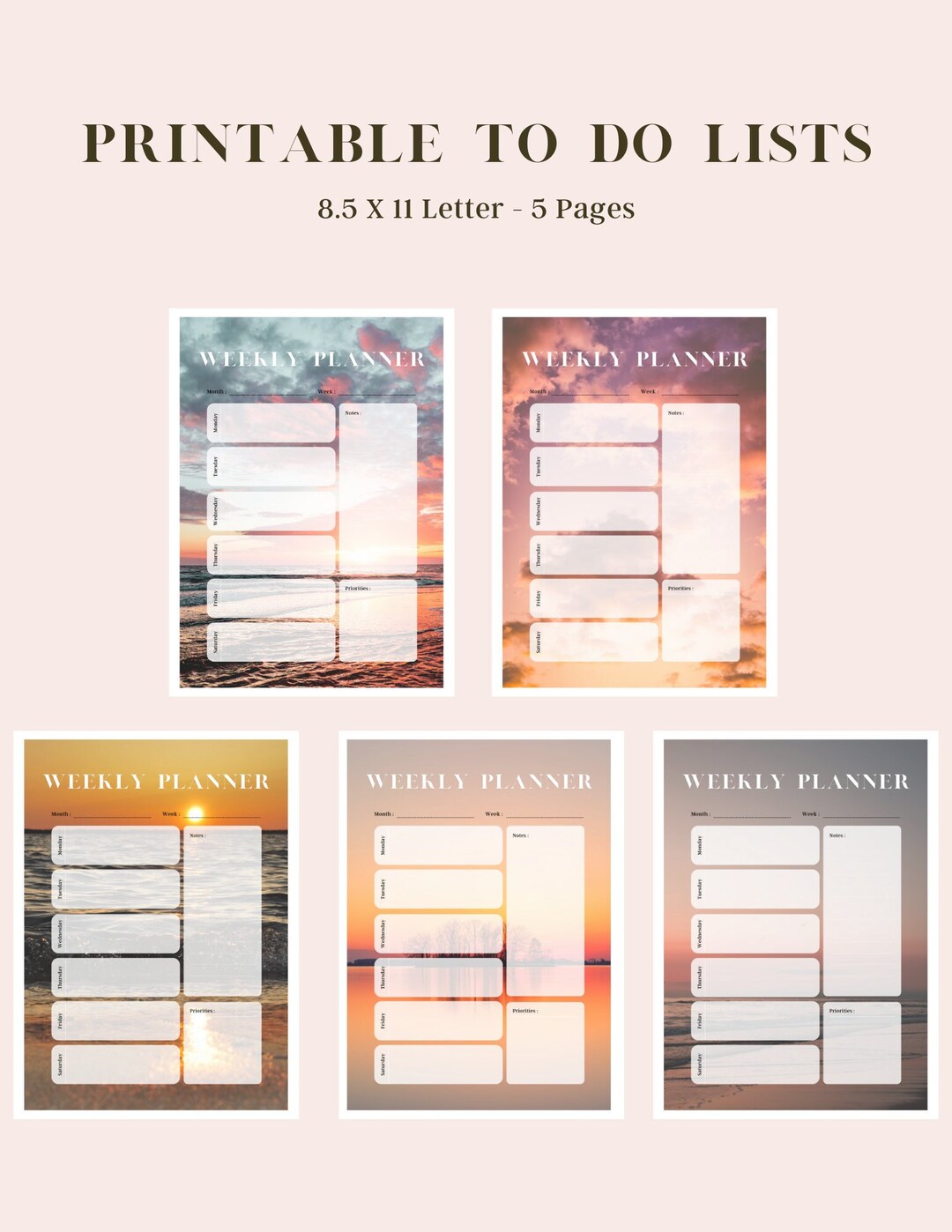Weekly to Do List Printable, Bundle Task List Template, Weekly Planner ...