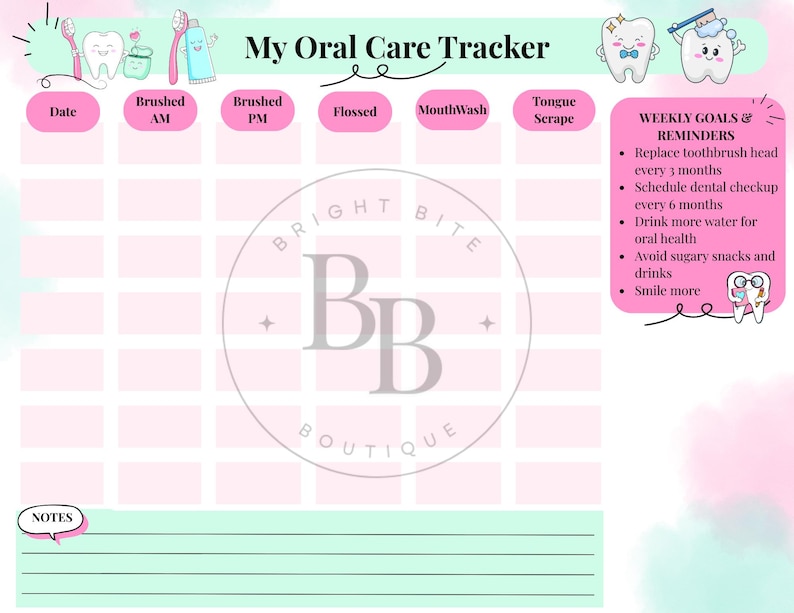 Oral Care Tracker Printable | Dental Hygiene Chart | Kids Toothbrushing ...