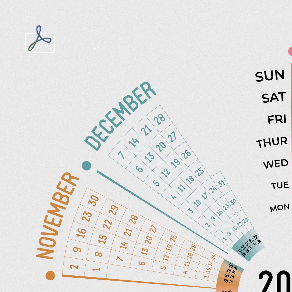2025 Digital Circular Calendar Warm Colors Monthly Annual Overview - Etsy