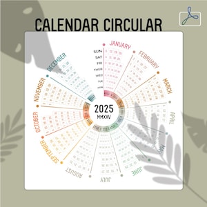 2025 Digital Circular Calendar Warm Colors Monthly Annual Overview - Etsy