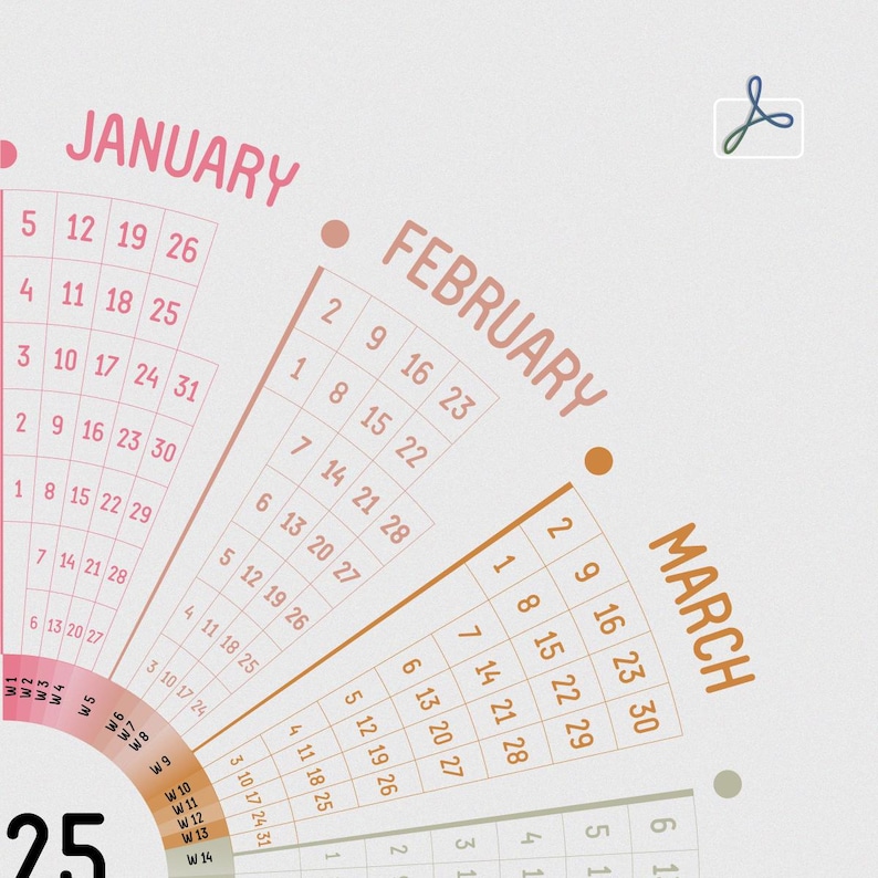 2025 Digital Circular Calendar Warm Colors Monthly Annual Overview - Etsy