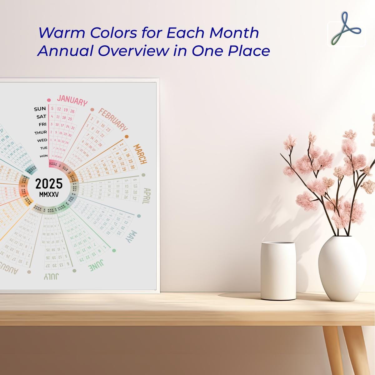 2025 Digital Circular Calendar Warm Colors Monthly Annual Overview - Etsy