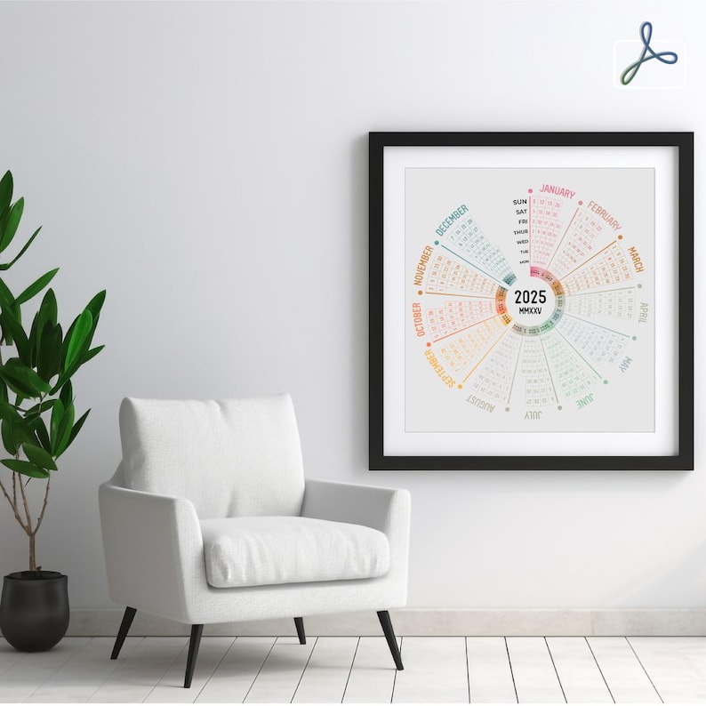 2025 Digital Circular Calendar Warm Colors Monthly Annual Overview - Etsy