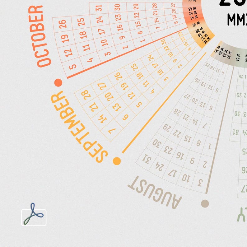 2025 Digital Circular Calendar Warm Colors Monthly Annual Overview - Etsy