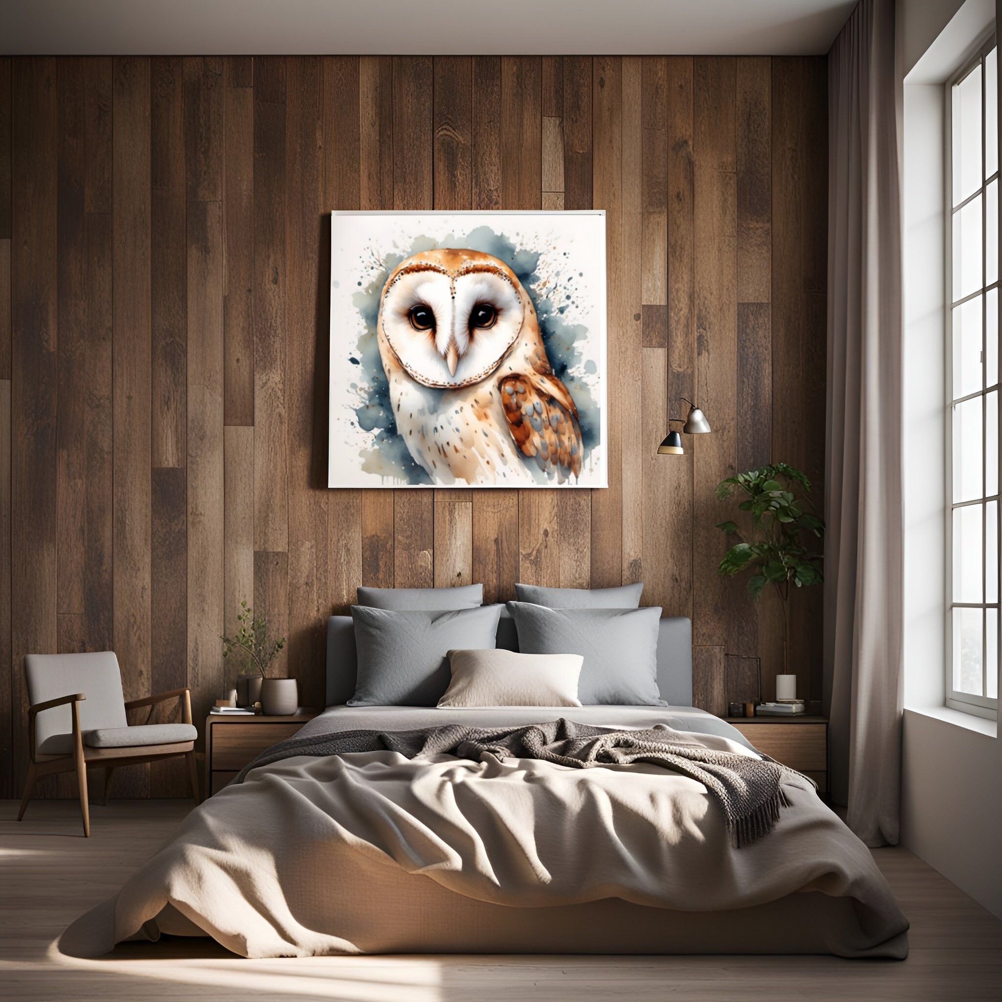 Barn Owl Art Print, Digital Wall Art Whimsical Owl House Decor, Bird ...