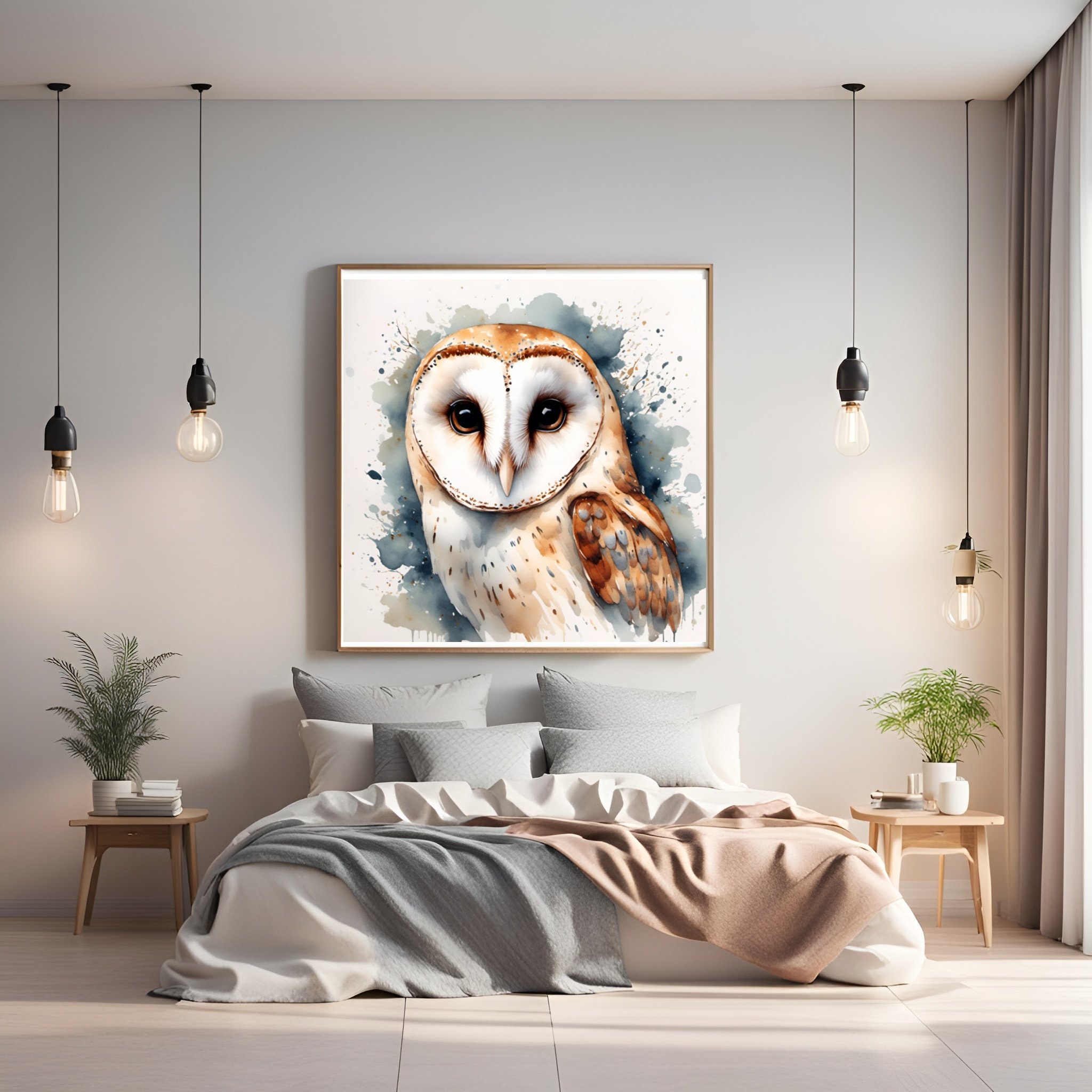 Barn Owl Art Print, Digital Wall Art Whimsical Owl House Decor, Bird ...