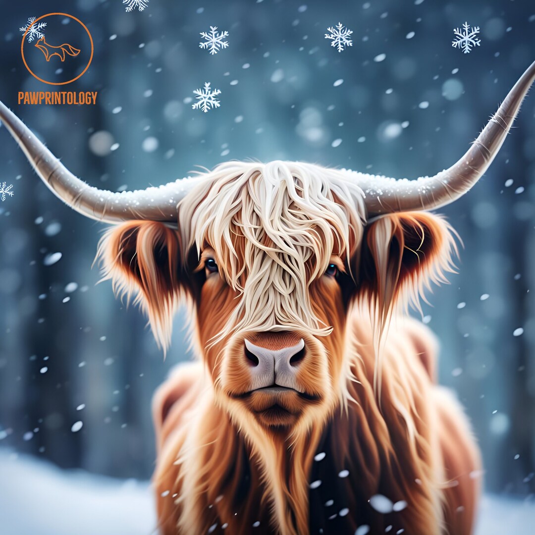 Cow Print Winter Farm Animals Collection: Highland Cow. Printable ...