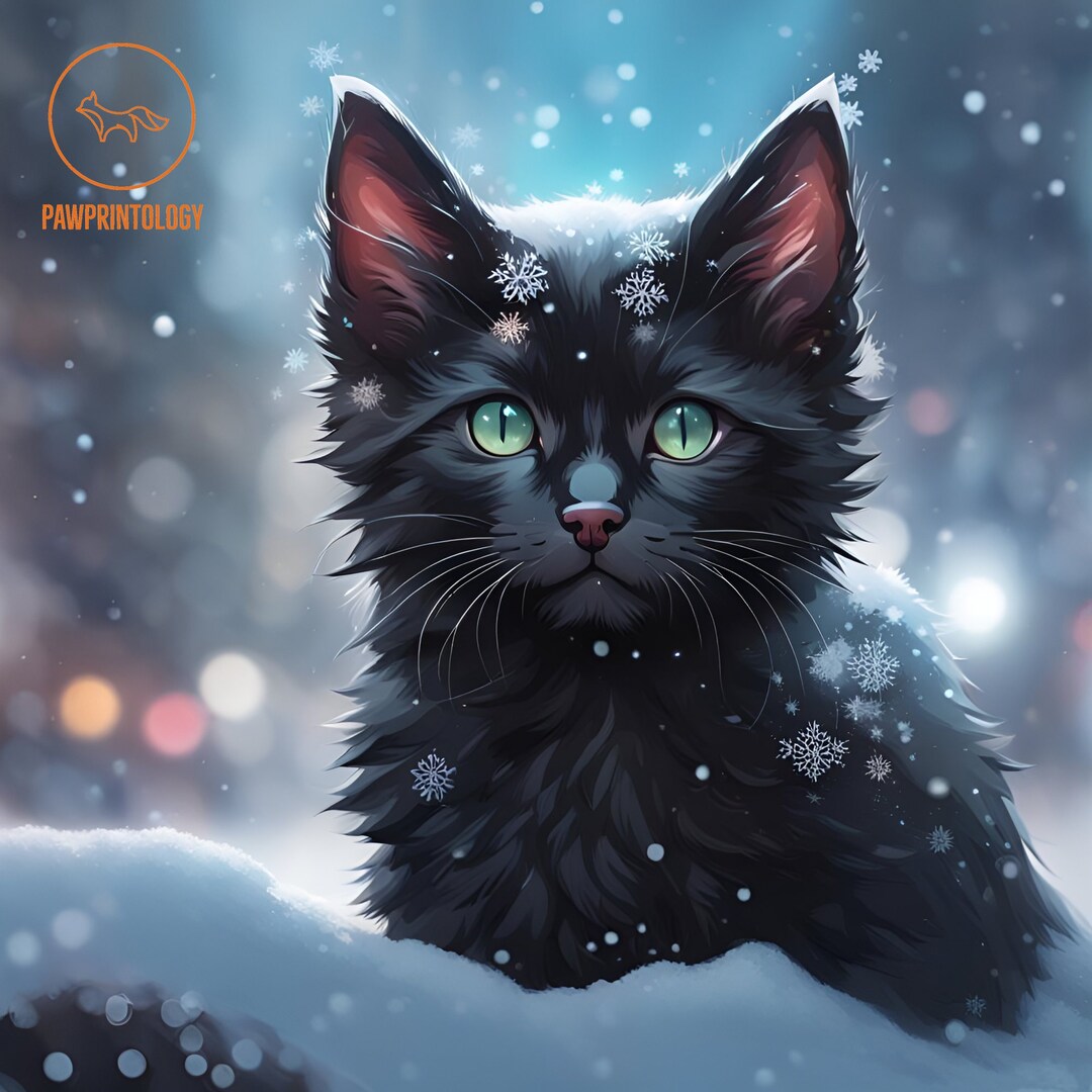 Kitten Portrait Winter Cats Collection: Cute Black Kitten. Printable ...
