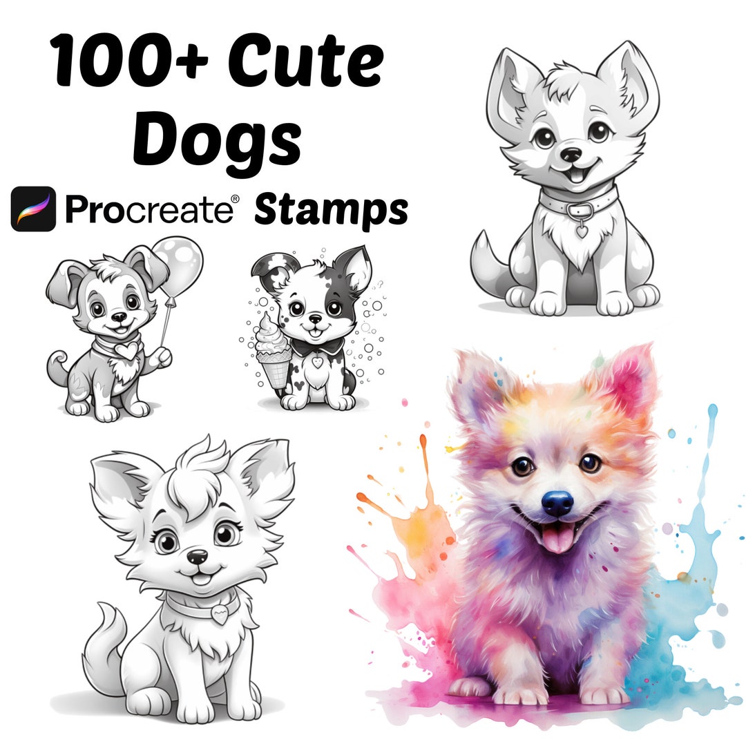 Procreate Animals Stamps | 100+ Cute Dogs Procreate Brushes | Animals ...