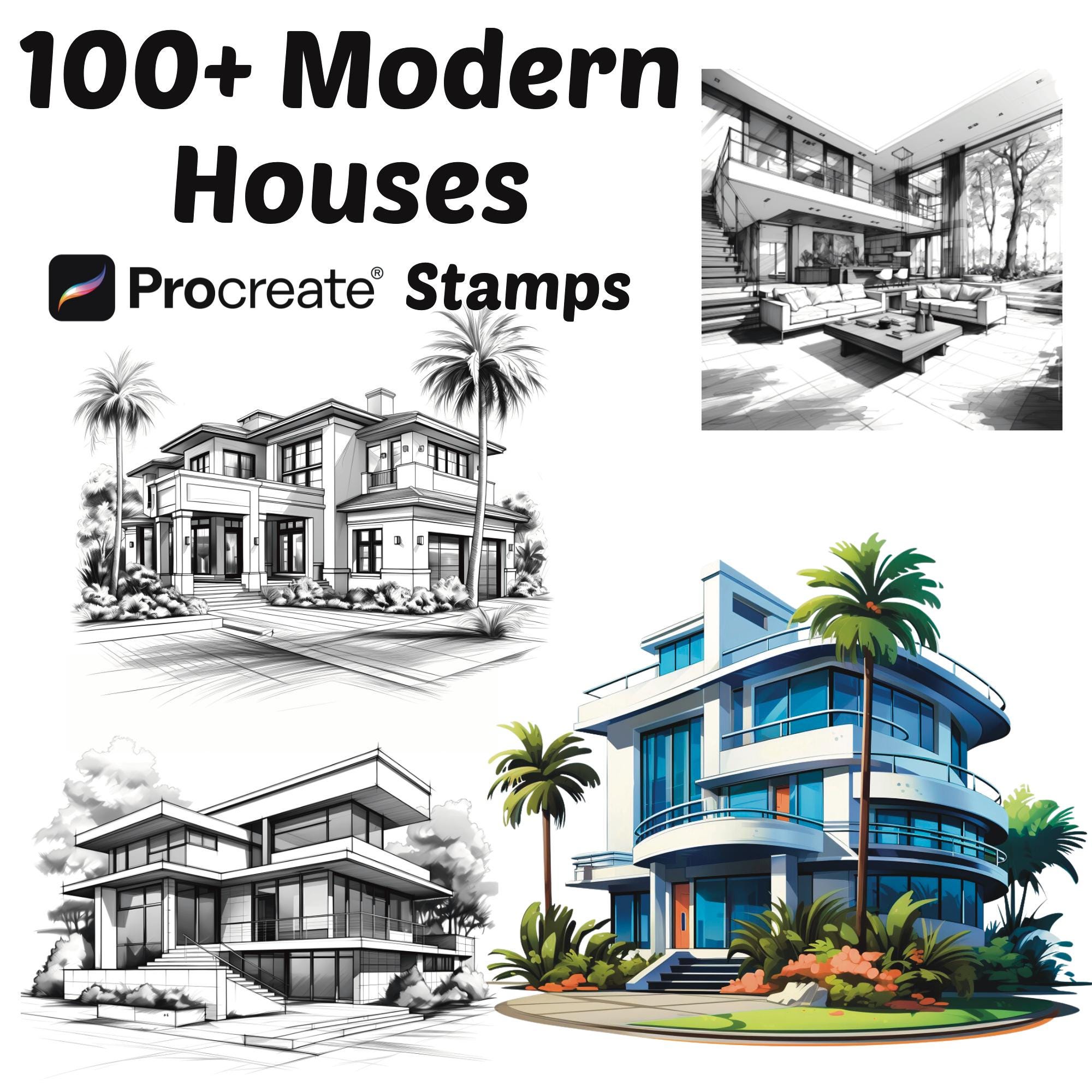 Procreate Modern Houses Stamps | 100+ Modern Homes Procreate Brushes ...