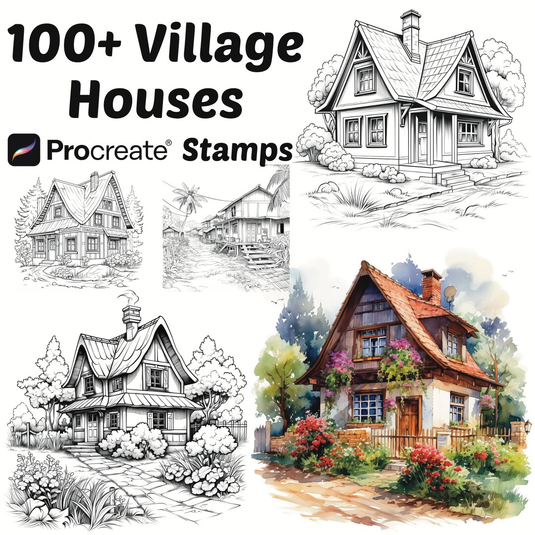 Procreate Village Houses Stamps | 100+ Village Homes Procreate Brushes ...
