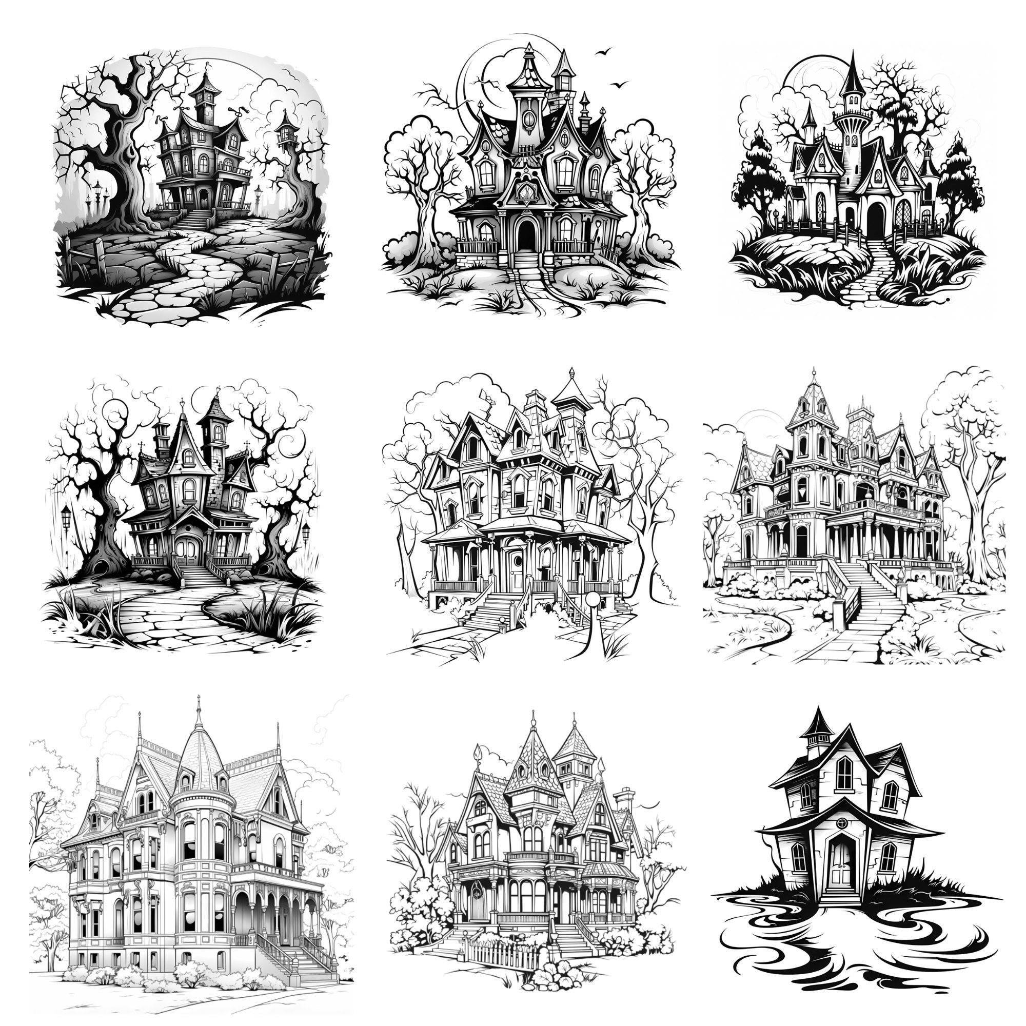Procreate Spooky Houses Stamps | 100+ Haunted Houses Procreate Brushes ...