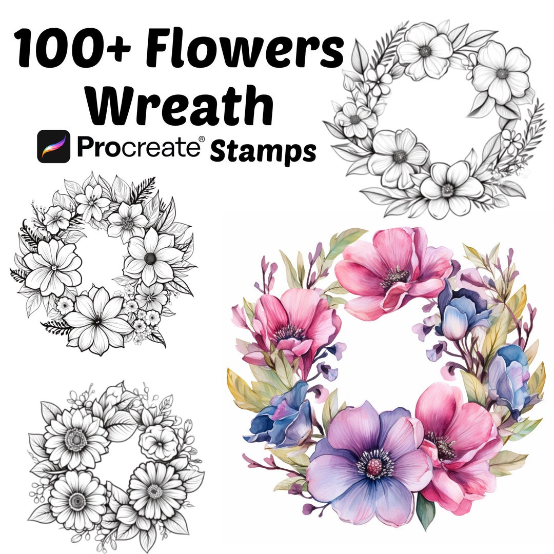 Procreate Flower Wreath Stamps | 100+ Flower Wreath Procreate Brushes ...
