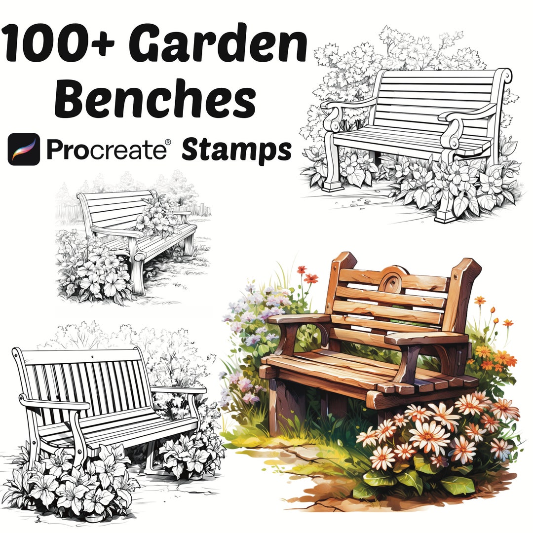 Procreate Garden Benches Stamps | 100+ Procreate Seats Brushes | Garden ...