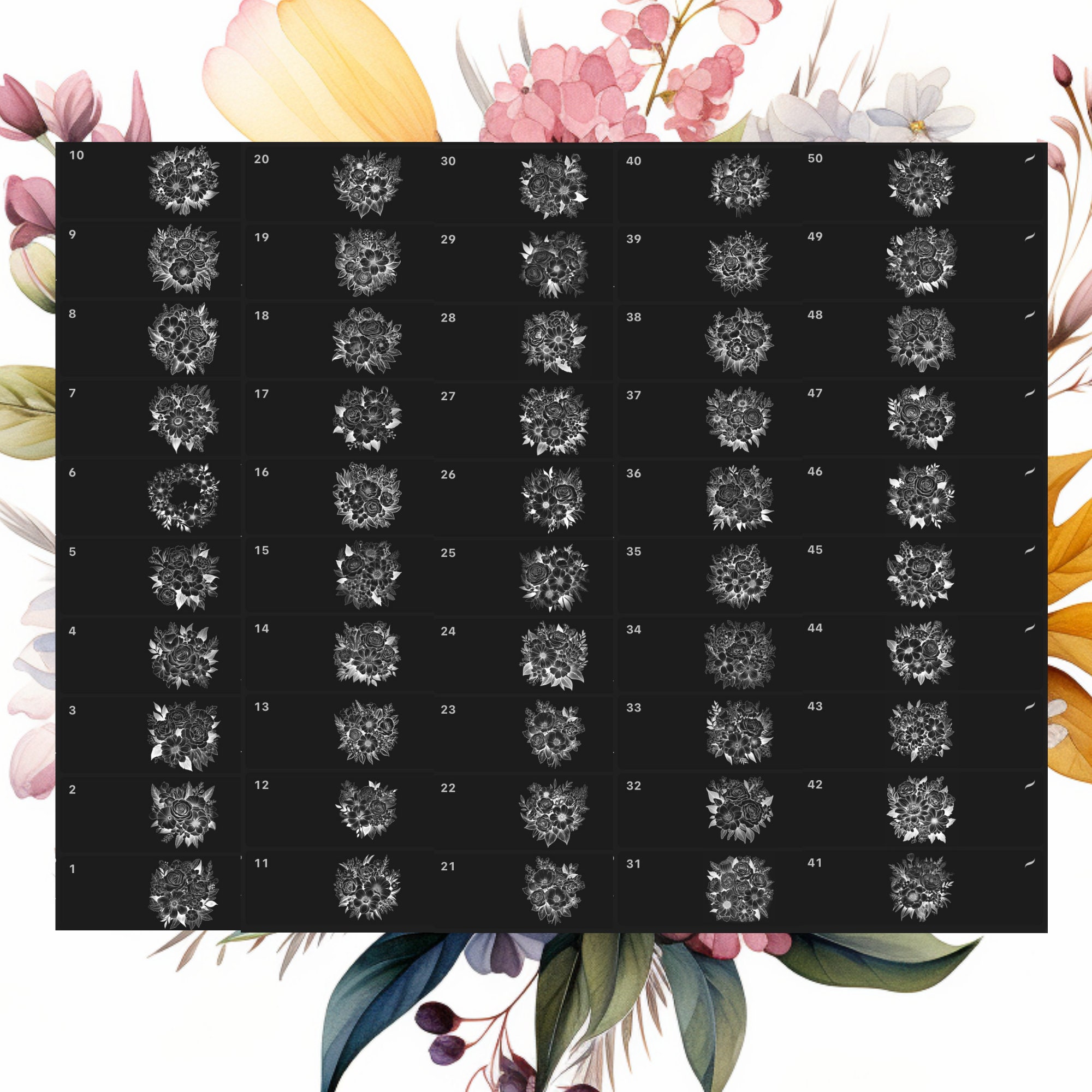 Procreate Flower Bouquet Stamps 100 Flower Bouquet Procreate Brushes ...