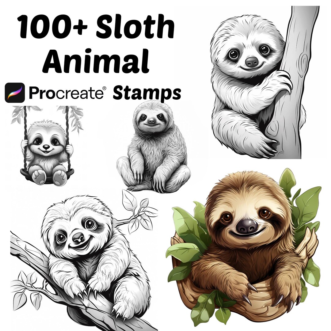 Procreate Animals Stamps 100 Sloth Procreate Brushes Animal Procreate ...