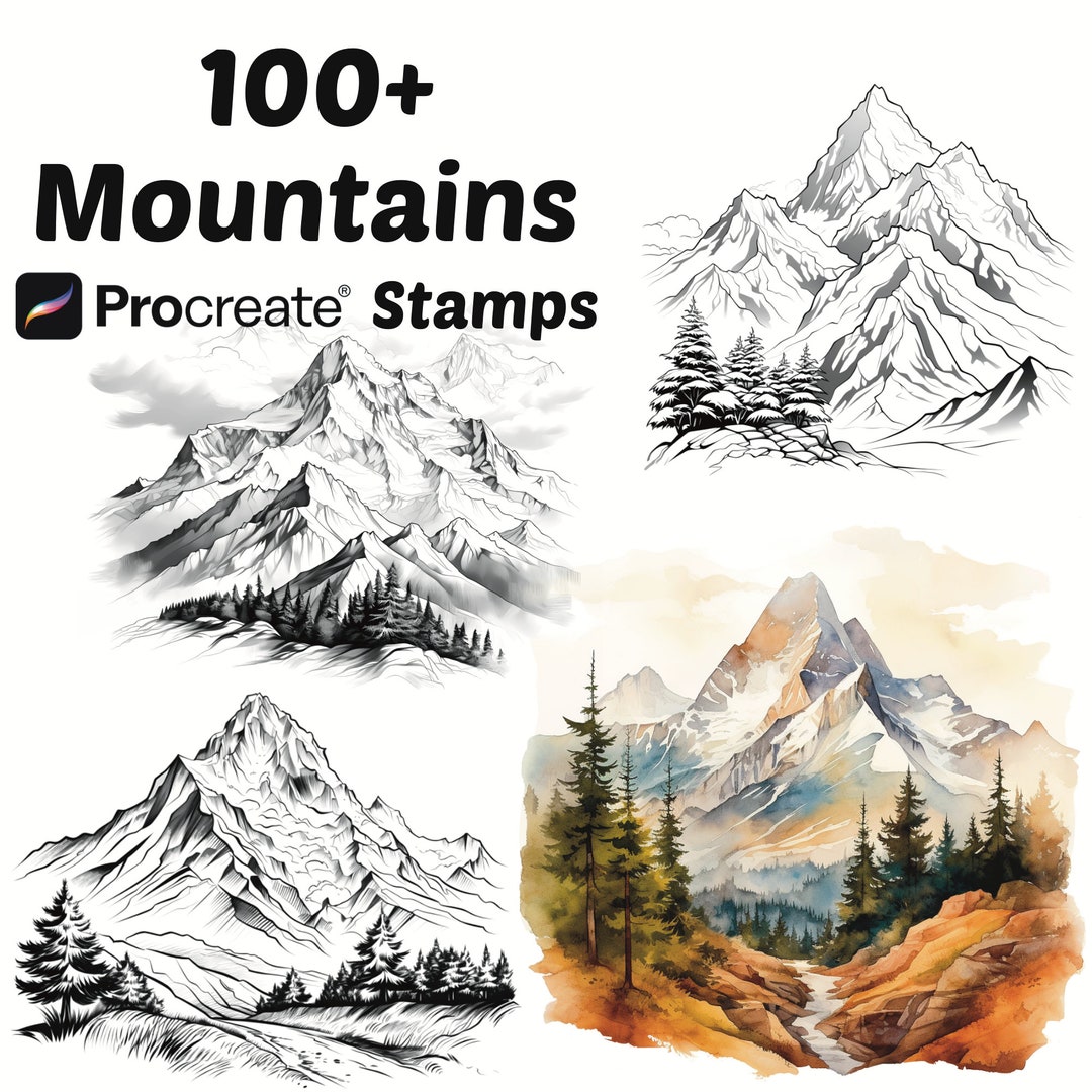 Procreate Mountain Stamps | 100+ Beautiful Mountain Procreate Brushes | Nature Procreate Brushes ...