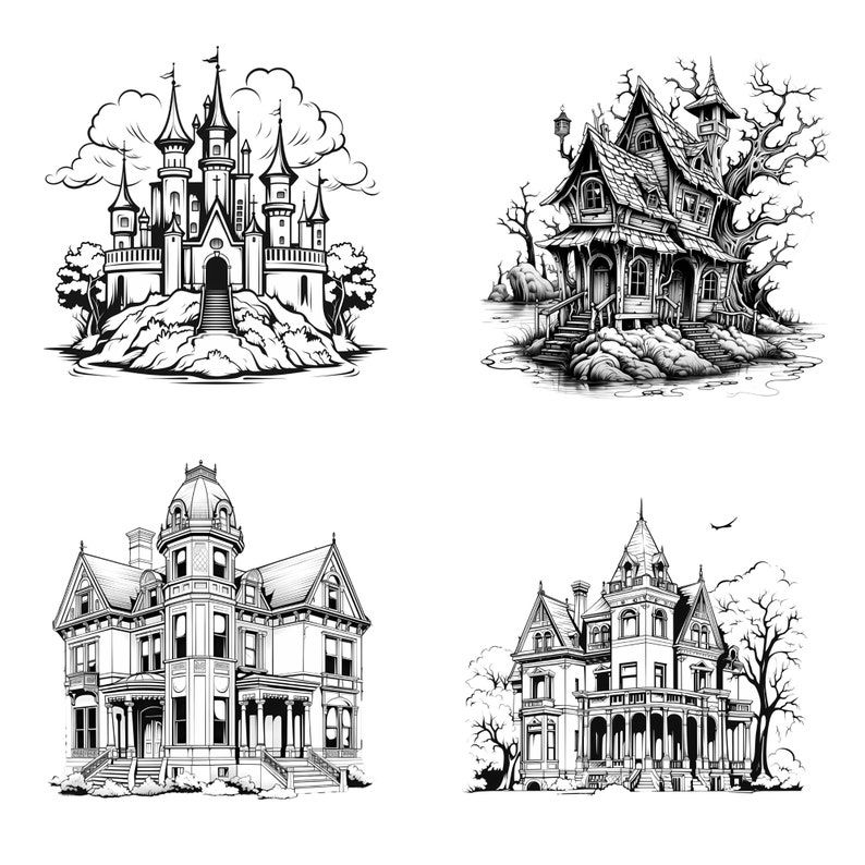 Procreate Spooky Houses Stamps | 100+ Haunted Houses Procreate Brushes ...