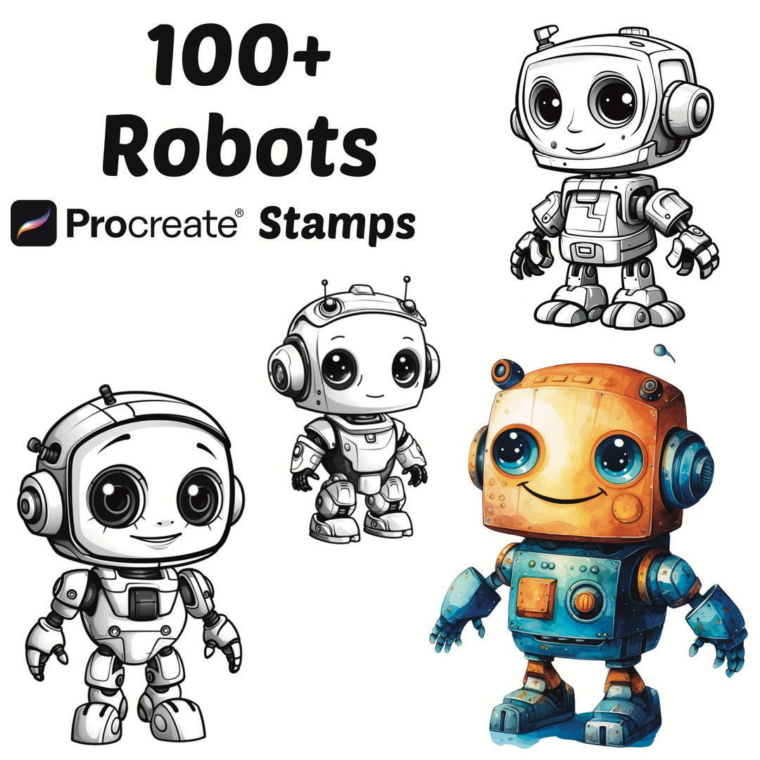 Procreate Cute Robots Stamps | 100+ Procreate Cartoon Robots Brushes ...