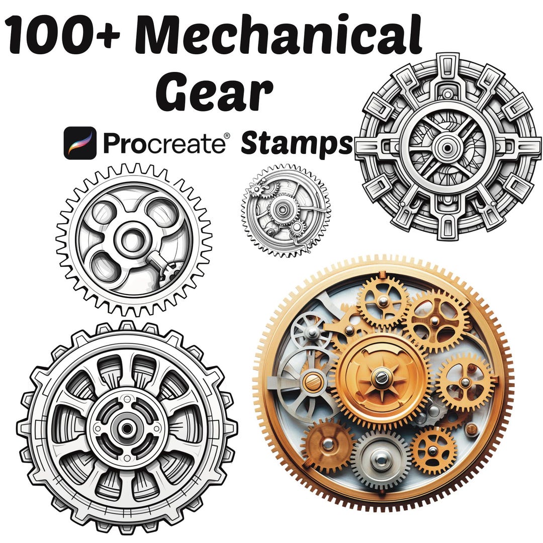 Procreate Mechanical Gear Stamps | 100+ Mechanical Gear Procreate ...