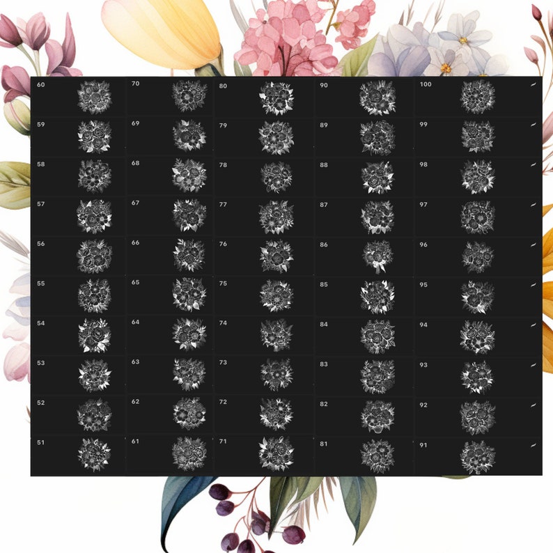 Procreate Flower Bouquet Stamps 100 Flower Bouquet Procreate Brushes Botanical Procreate Floral ...