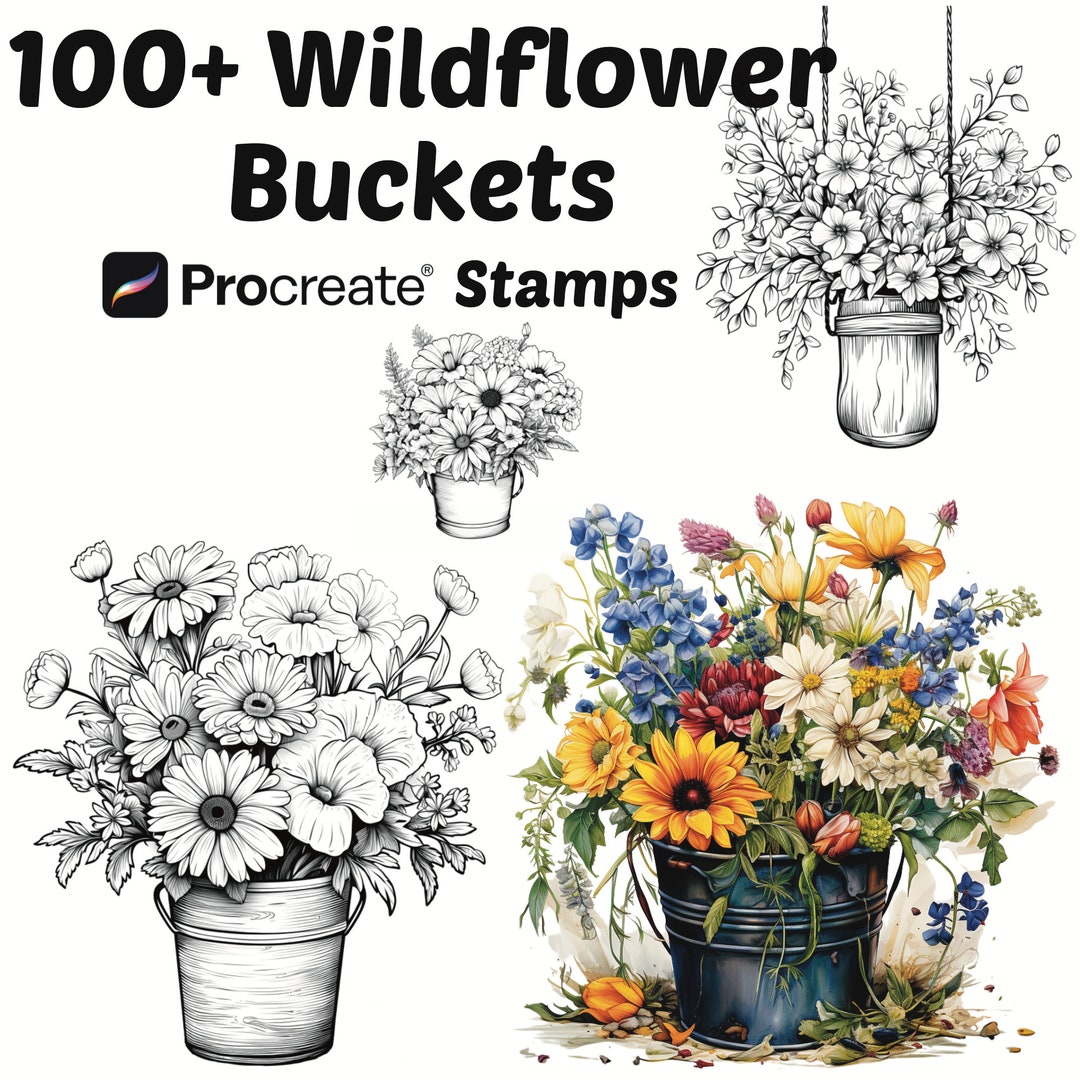 Procreate Wildflower Buckets Stamps | 100+ Wildflowers Procreate ...