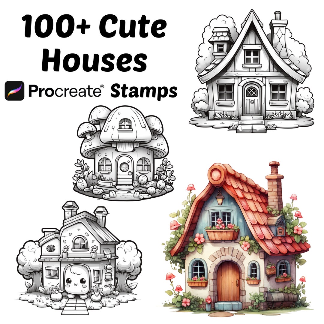 Procreate Cute Houses Stamps | 100+ Procreate Kawaii Homes Brushes ...