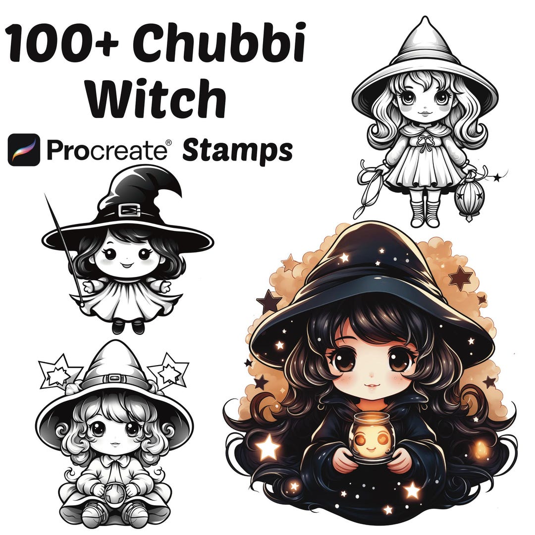 Procreate Chibbi Witches Stamps 100 Cute Witches Procreate Brushes ...