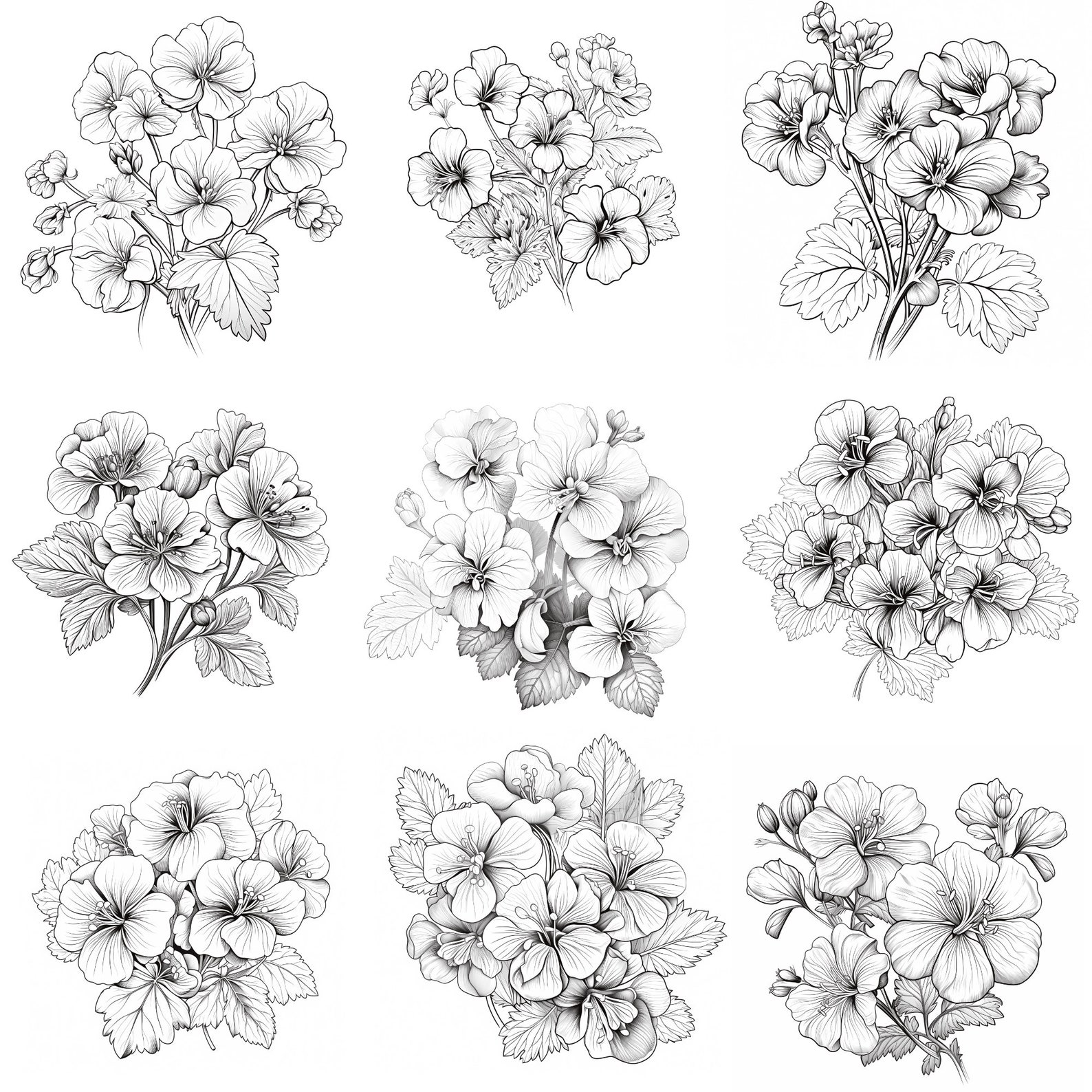 Flowers PNG 50 Geranium Flowers Png Floral PNG Wildflowers PNG Doodle ...