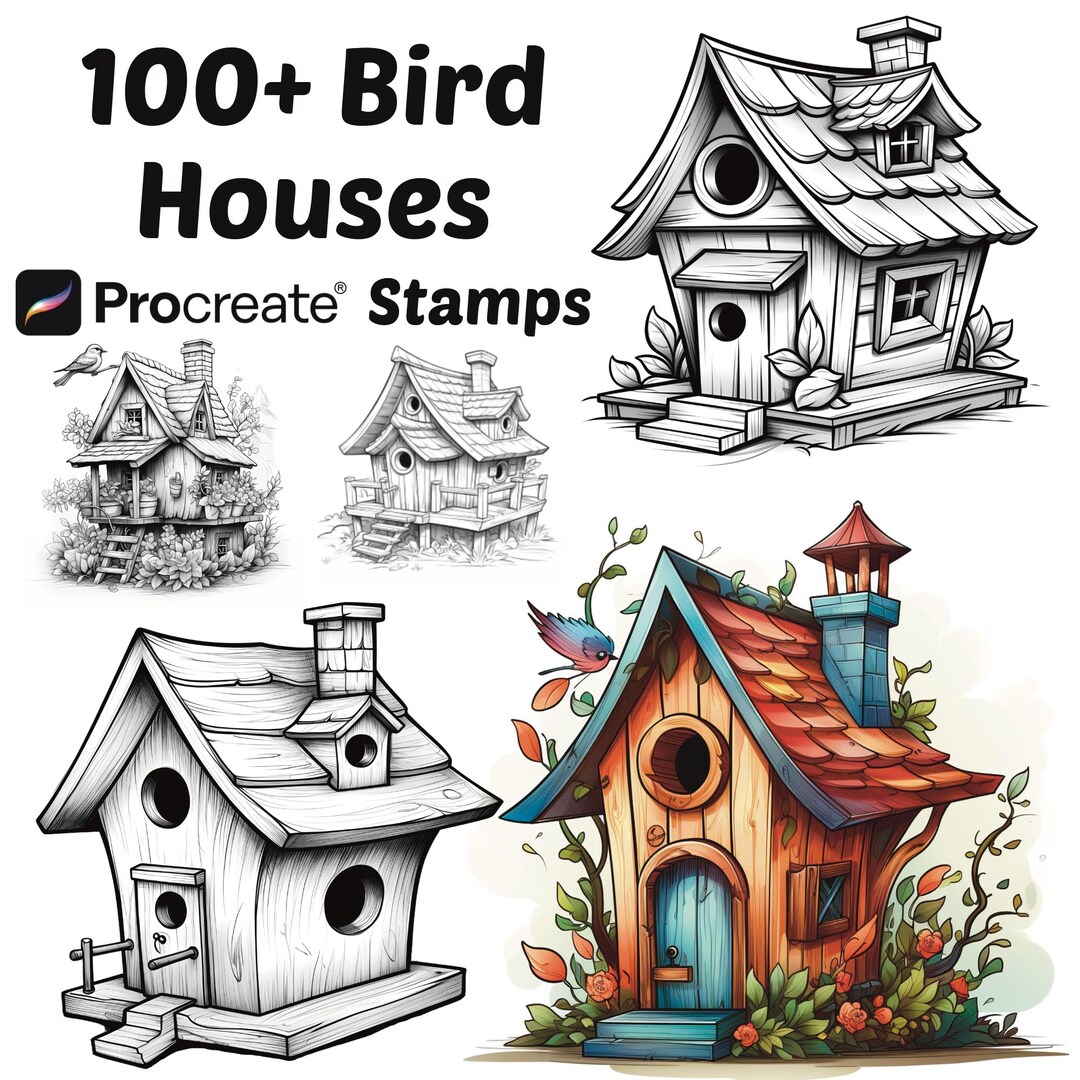 Procreate Bird House Stamps | 100+ Procreate Bird House Brushes | Cute ...